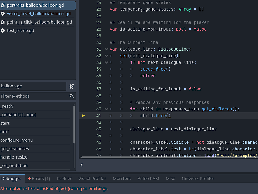 Crashes when picking a choice · Issue #162 · nathanhoad/godot_dialogue_manager · GitHub