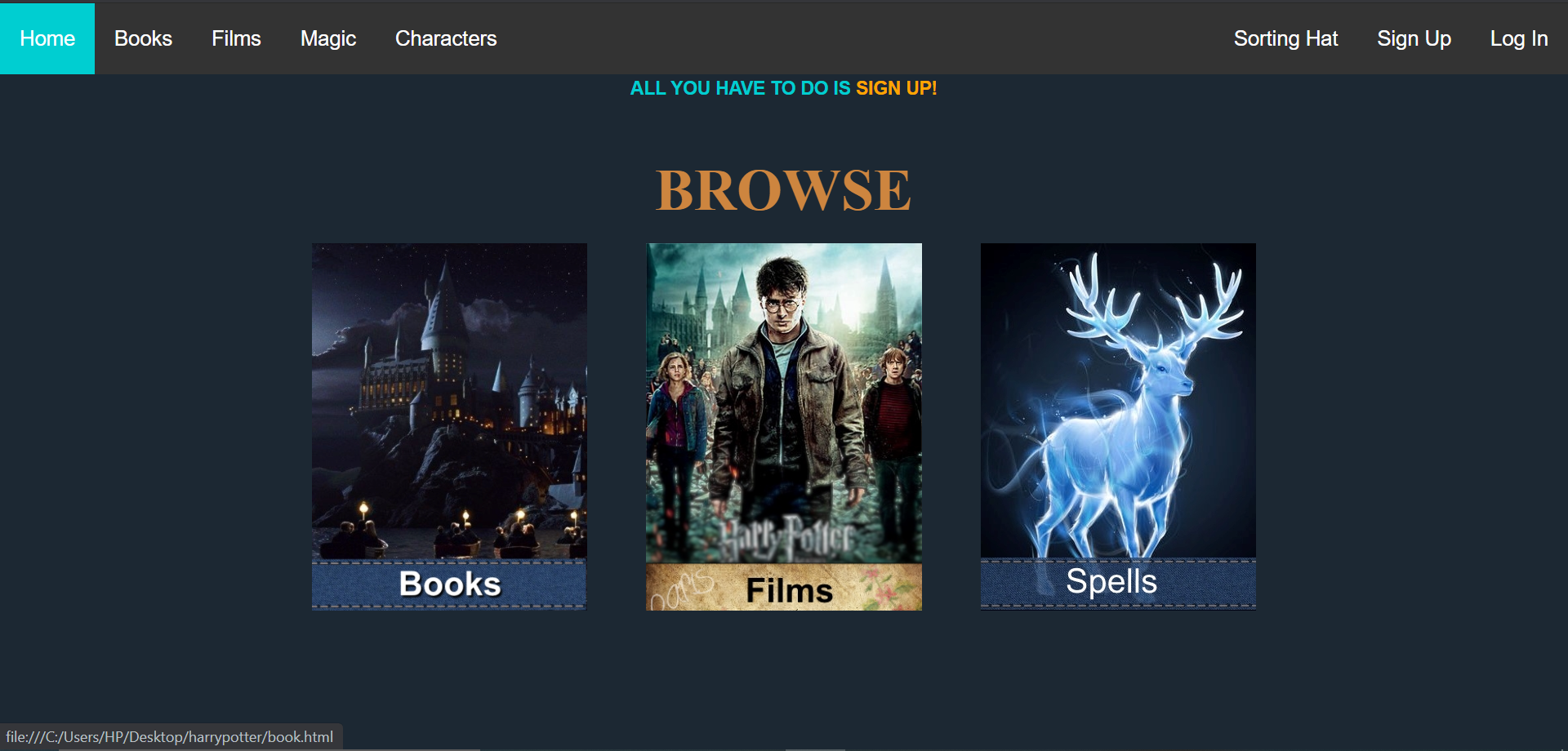 GitHub - vrindagoel/Harry-Potter-Website: Developed a fun to visit ...