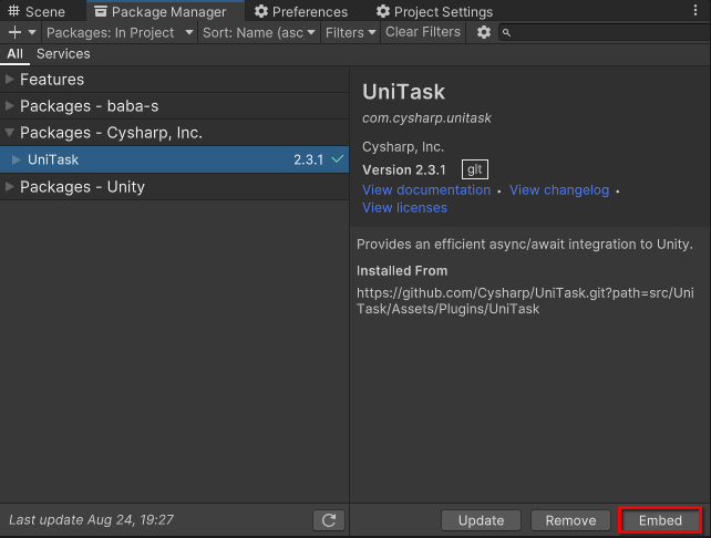 Github Baba Skoganepackagemanagerembedbuttonextension 【unity】埋め込み