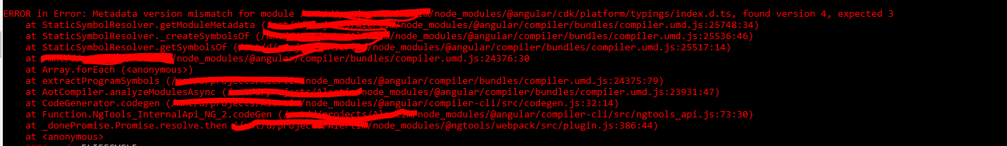 Error In Error Metadata Version Mismatch For Module Nodemodules