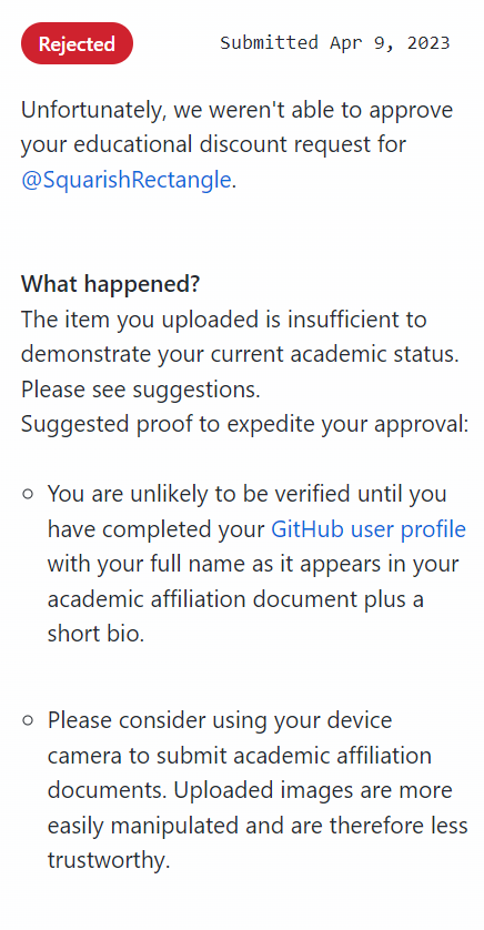 Github rejected my application without giving me a clear reason why. · community · Discussion ...