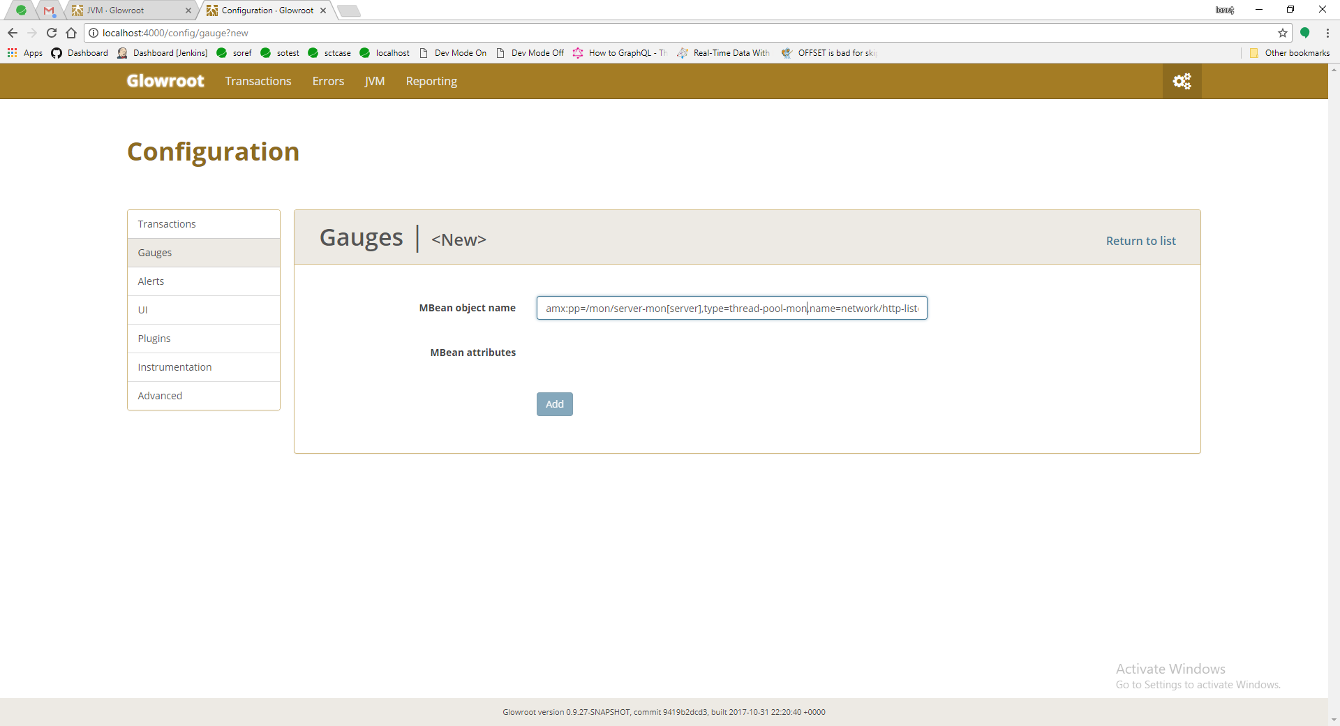 Unable to create Gauges based on some MBeans · Issue #285 · glowroot/glowroot · GitHub