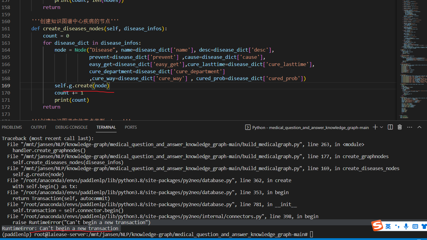 我在执行build_medicalgraph.py的时候报错了，请问怎么解决 · Issue #1 · taishan1994/medical_question_and_answer ...