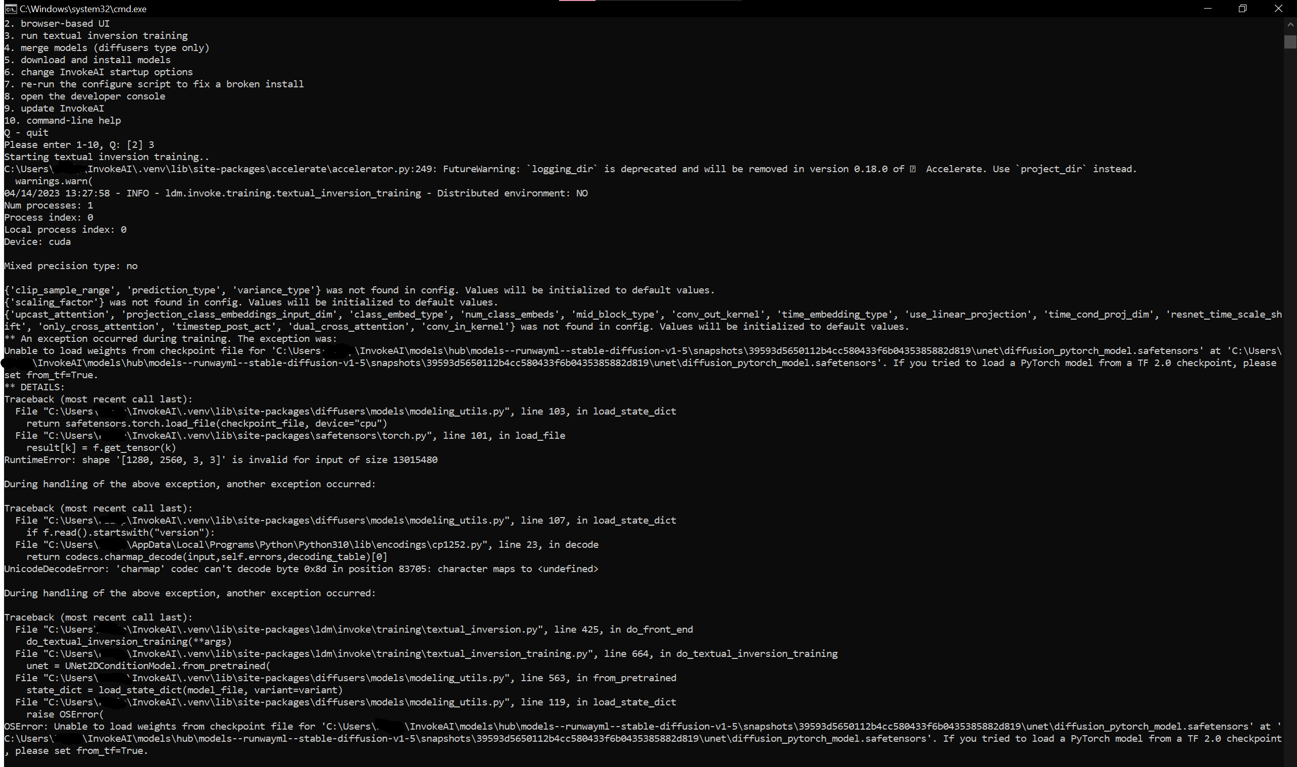 Bug Textual Inversion Will Not Start Because It Can Not Load Weights From Checkpoint File 6660