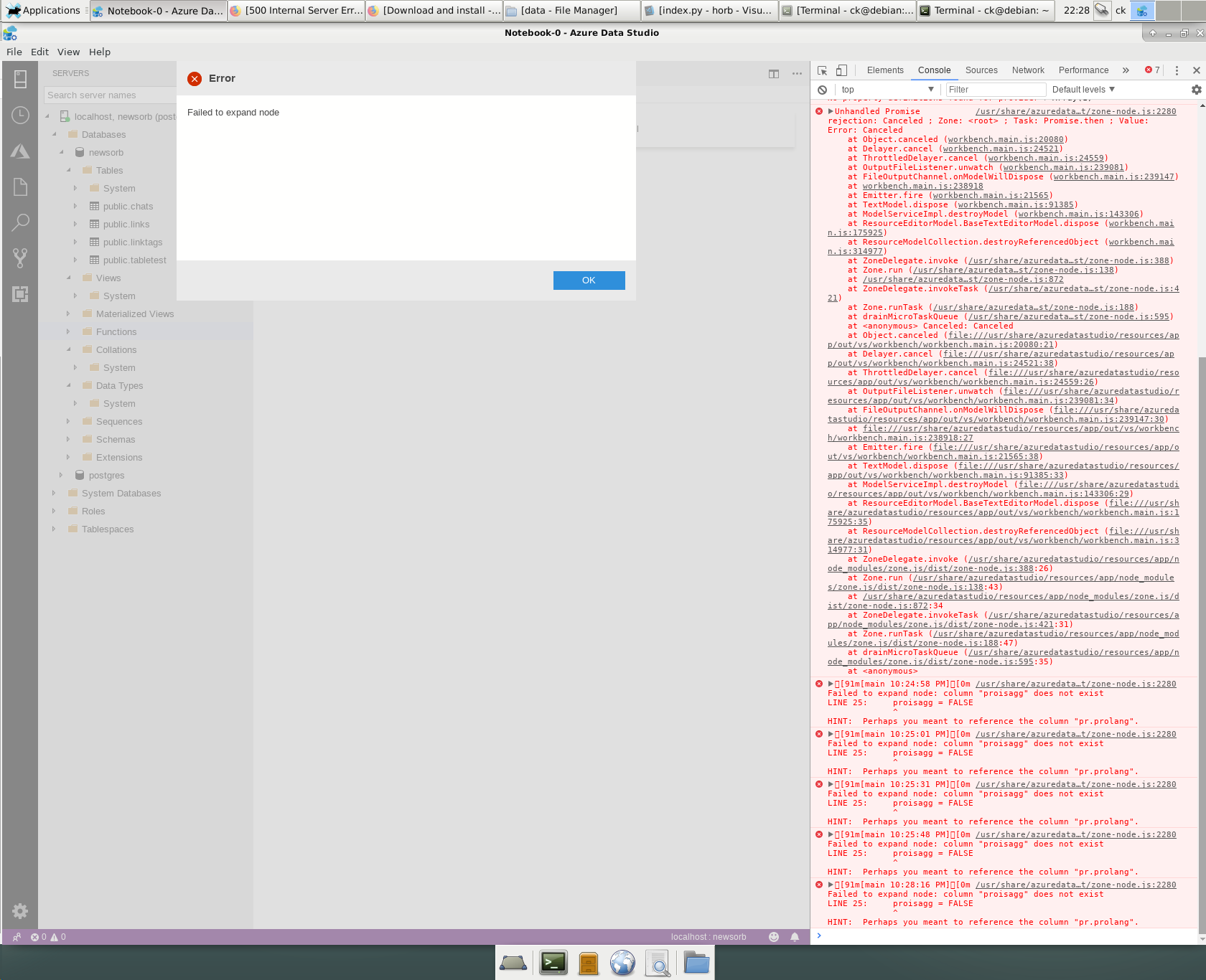 Upon expanding the functions node in a PostgresSQL database 'Failed to expand node' · Issue #104 ...