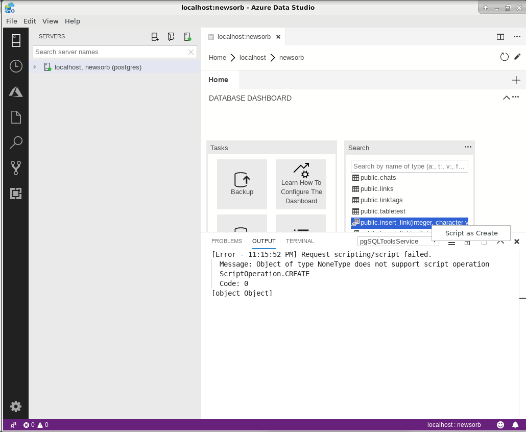Upon expanding the functions node in a PostgresSQL database 'Failed to expand node' · Issue #104 ...