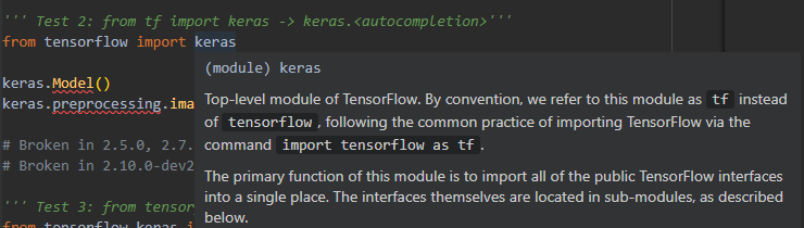 tensorflow.keras IDE auto-completion fails · Issue #56231 · tensorflow/tensorflow · GitHub