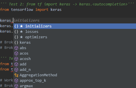tensorflow.keras IDE auto-completion fails · Issue #56231 · tensorflow/tensorflow · GitHub