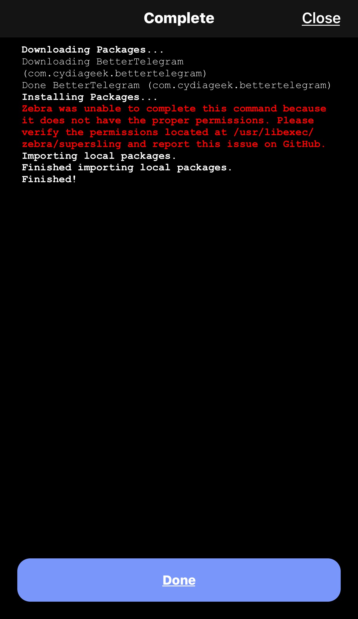 Zebra problem, chimera, supersling · Issue #888 · zbrateam/Zebra · GitHub