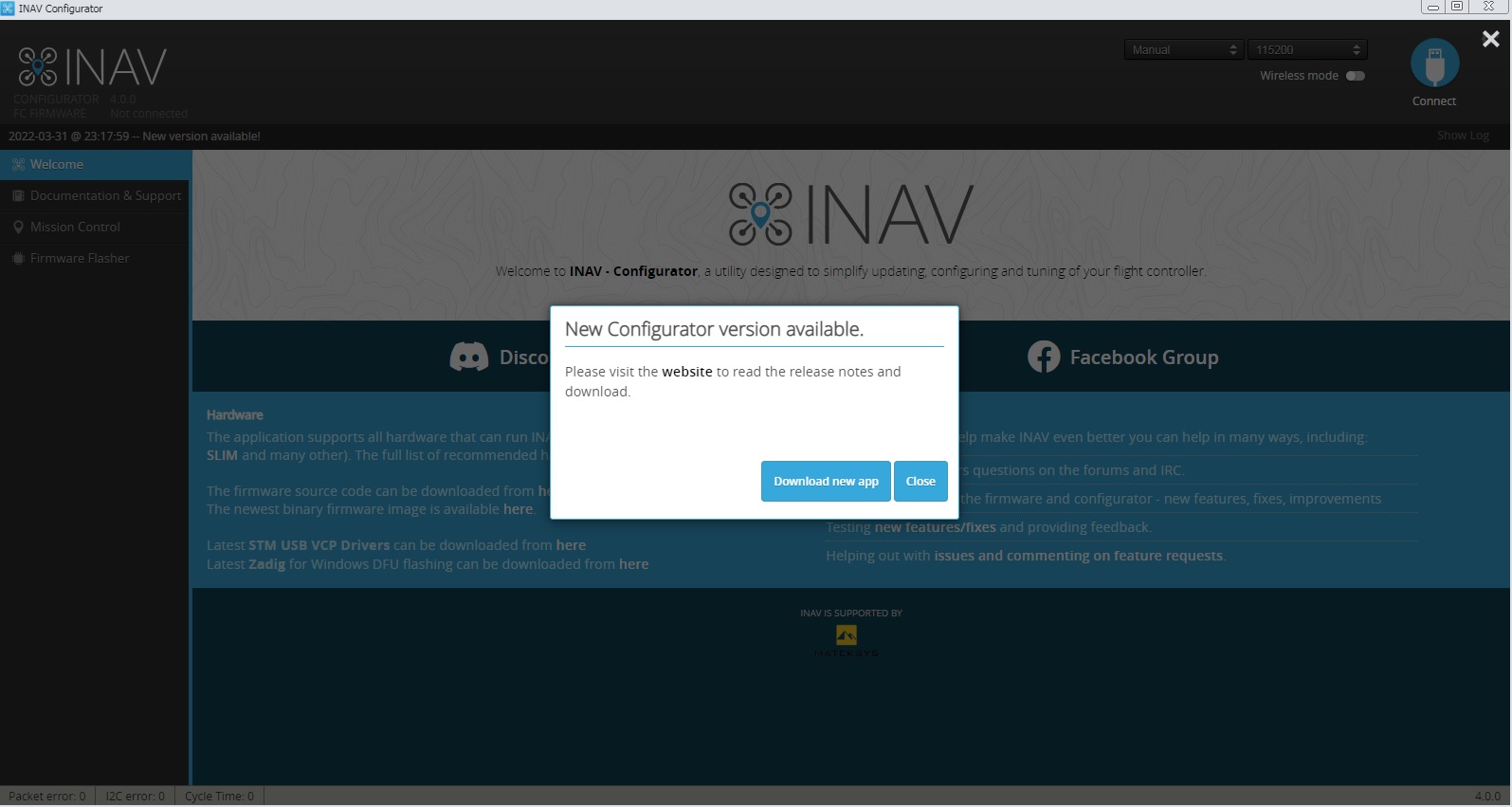 Configurator keeps prompting for new version available · Issue #1497 · iNavFlight/inav ...