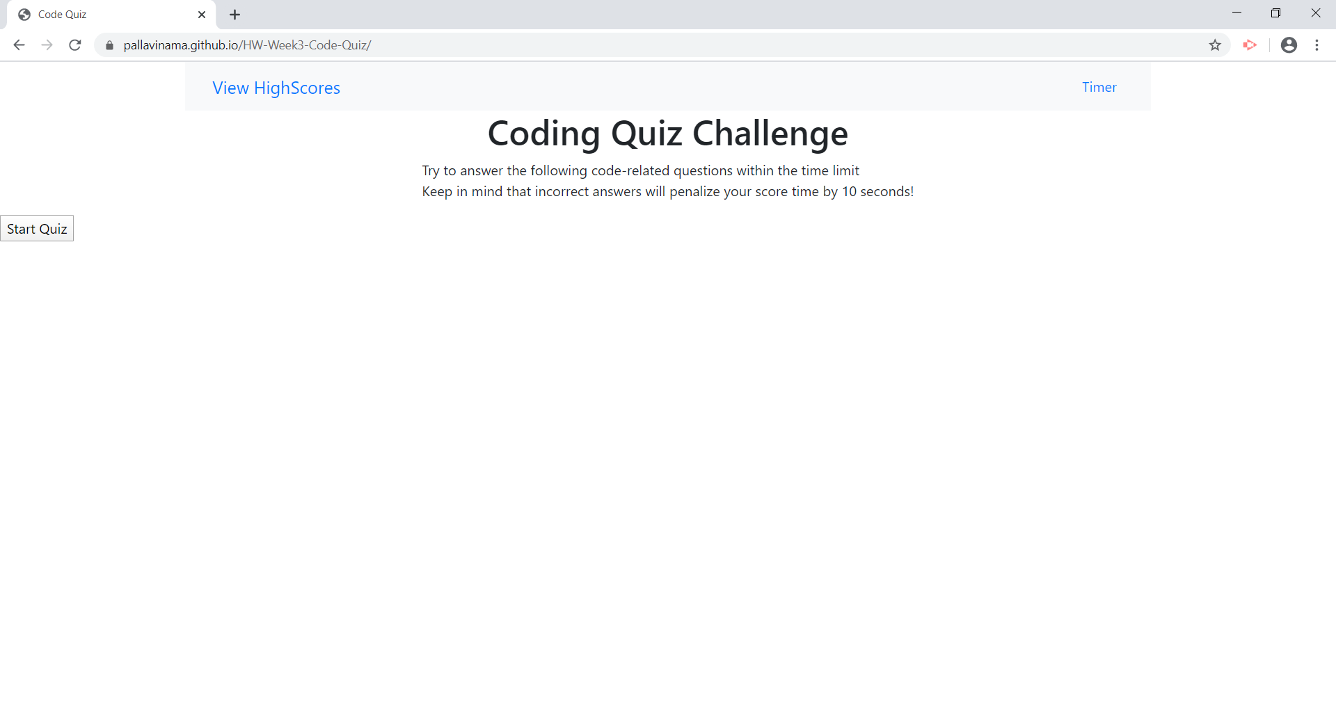 GitHub - pallavinama/Code-Quiz: To let the End user take a code quiz and based on their ...