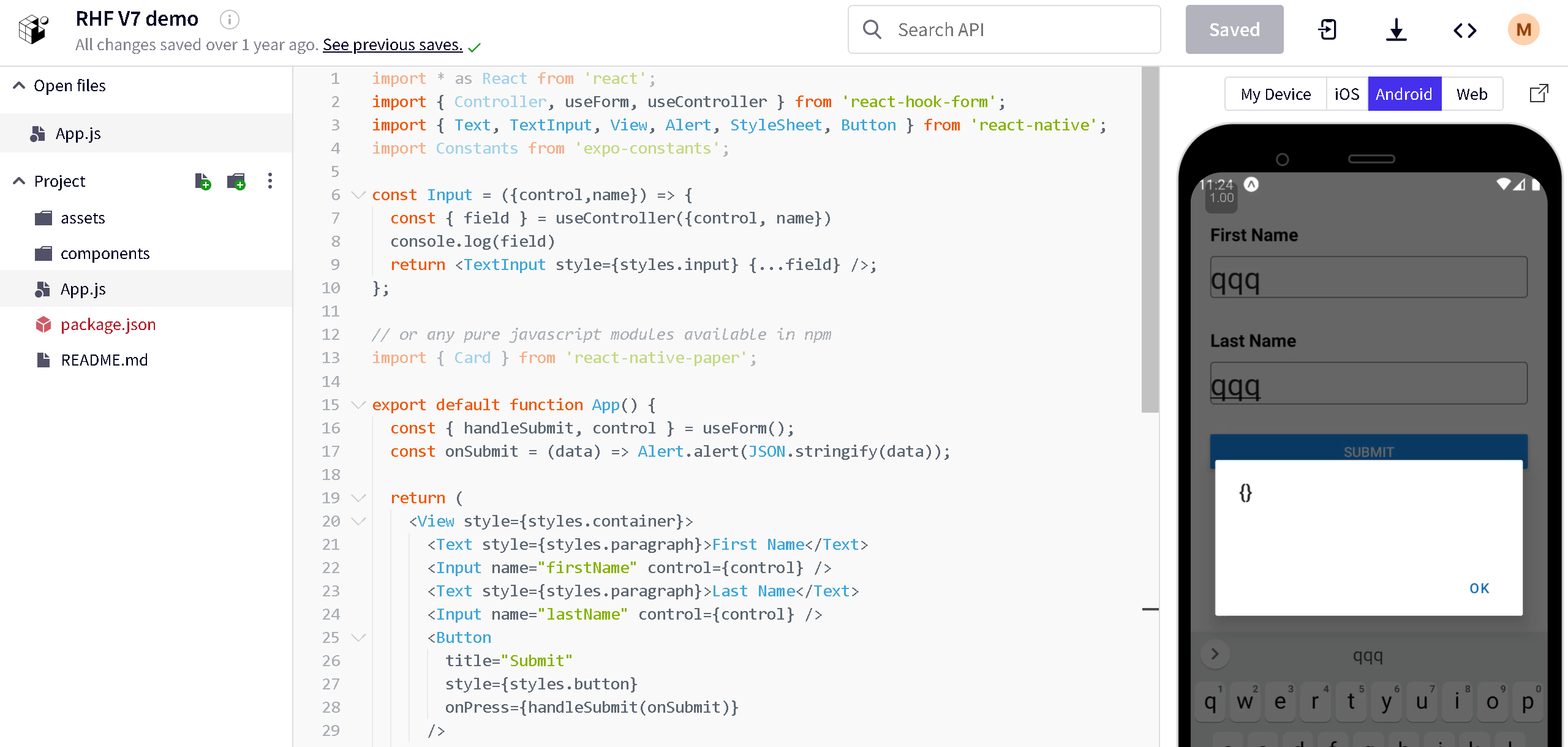 React Native Example Got Empty Object · Issue 9268 · React Hook Formreact Hook Form · Github