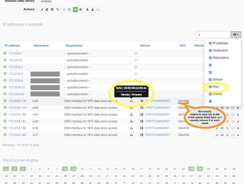 How to add a column "mac address" and "switch port" in the subnet view? · Issue #2129 · phpipam ...