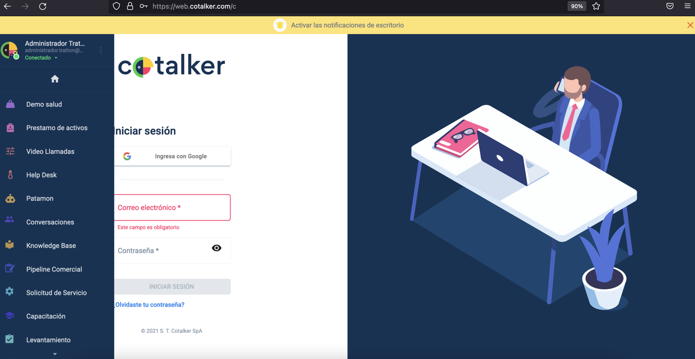 Bug report: En el momento de hacer login, el fondo queda con la pagina de web.cotalker · Issue ...
