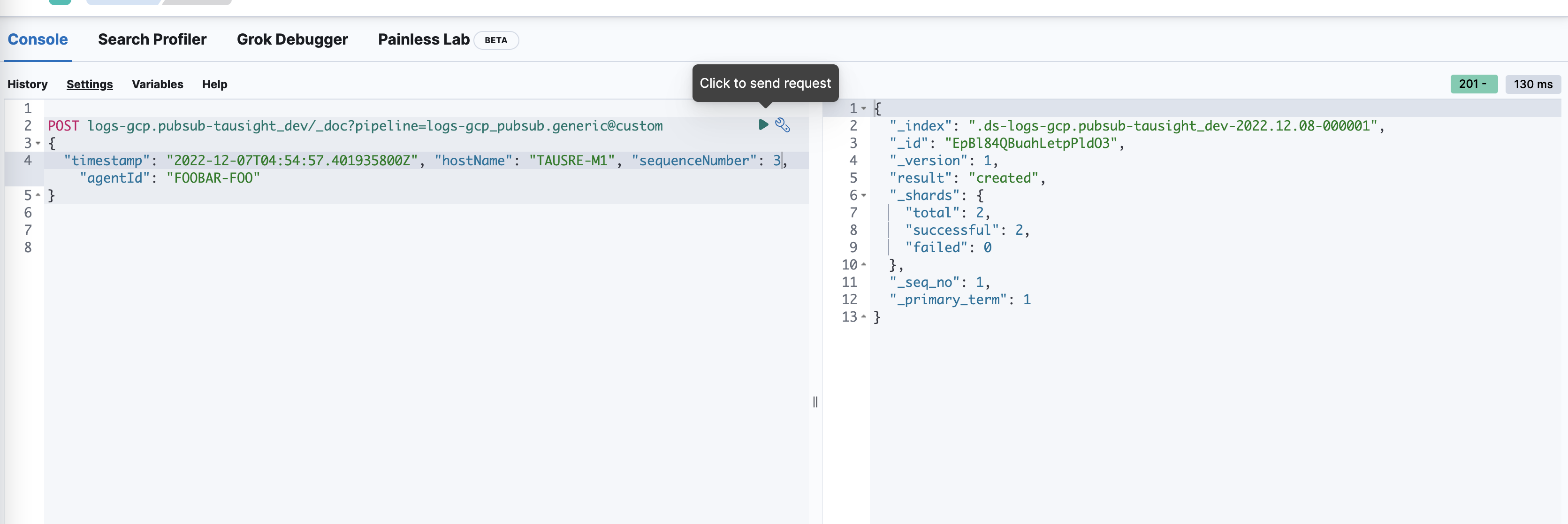 [Bug]: Running template yields Document id null: field [timestamp] not present as part of path ...