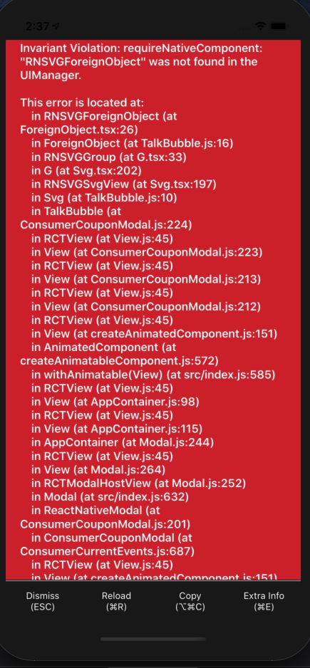 Ios Invariant Violation Requirenativecomponent Rnsvgforeignobject