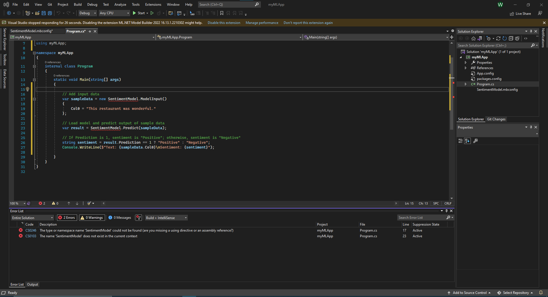 Found error when running replaced code on Program.cs · Issue #2012 ...