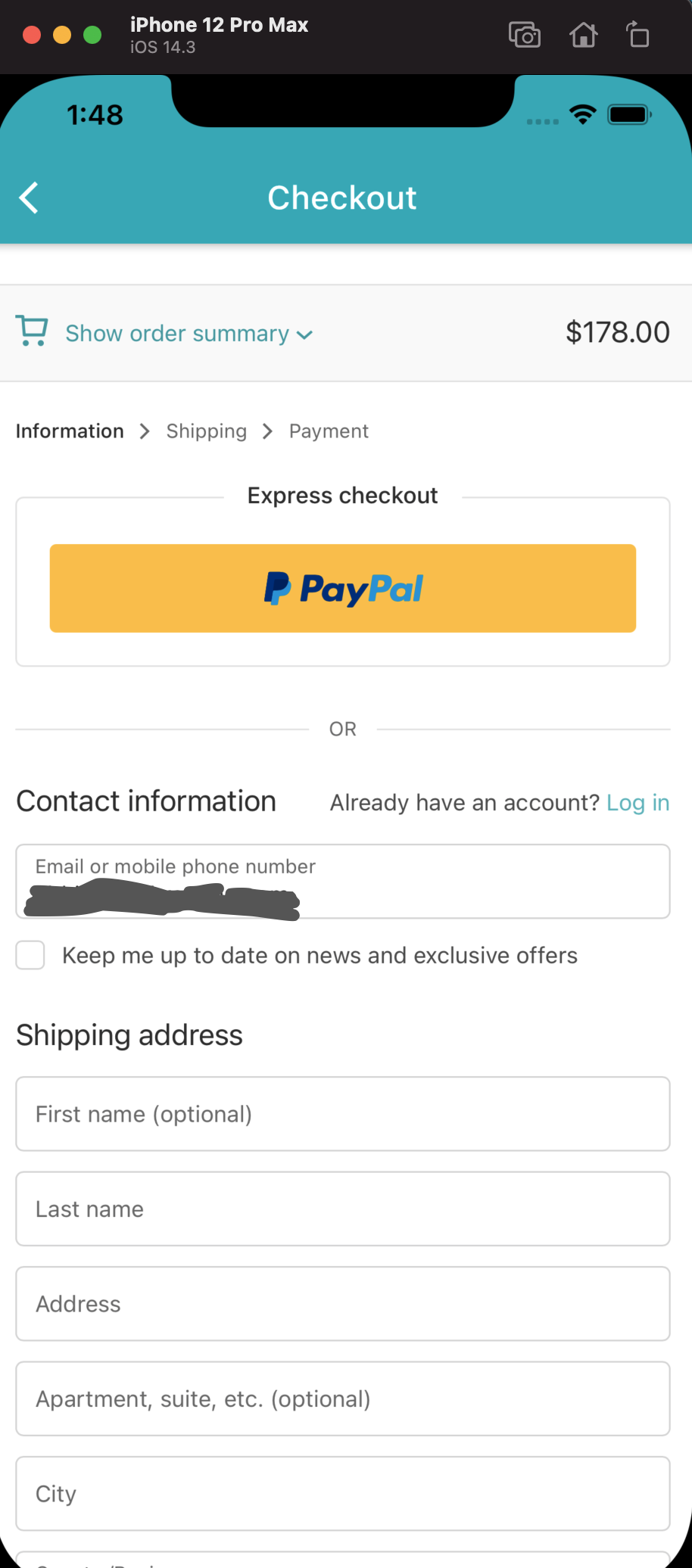 Webview using the checkout object's webUrl displays empty Shipping Address section. · Issue #50 ...