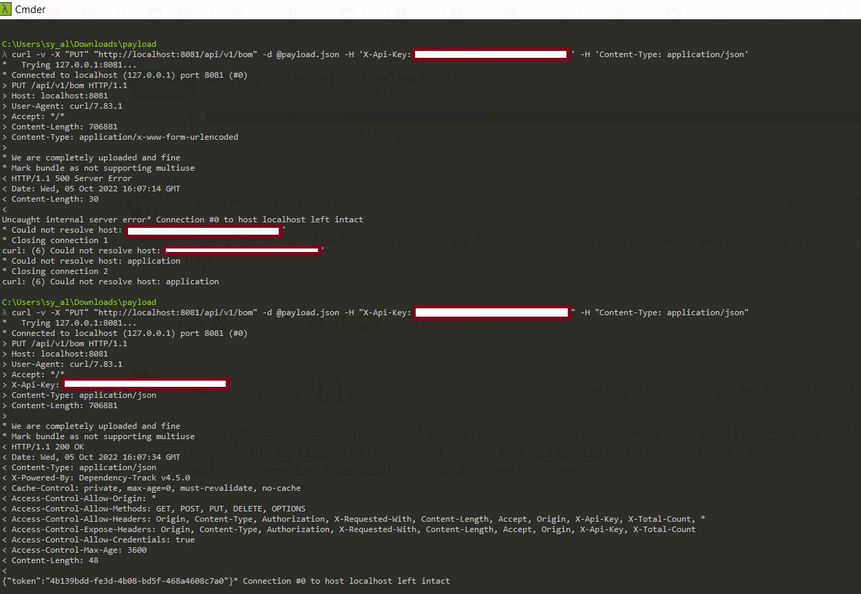Uploading BOM via curl is not working · Issue #2004 · DependencyTrack/dependency-track · GitHub