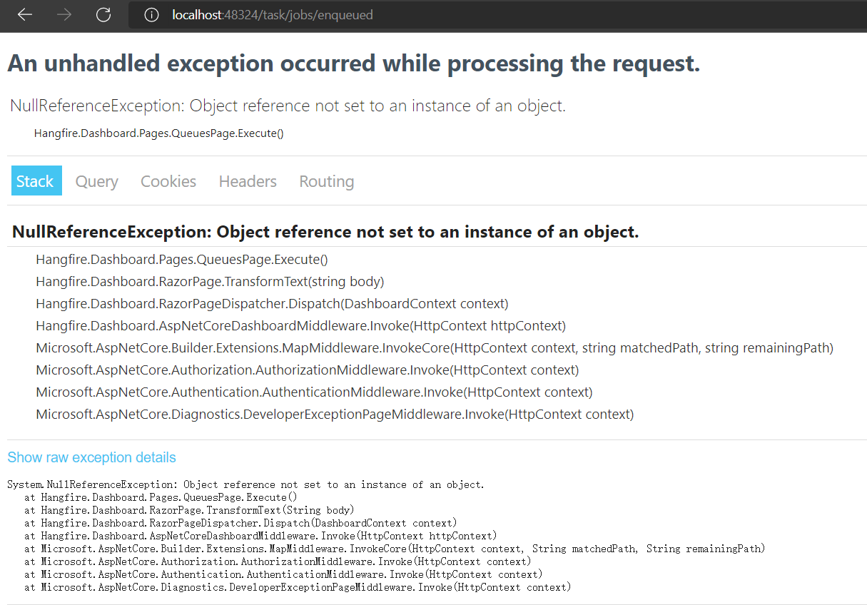 Page: jobs/enqueued throw an exception 1.7.28 · Issue #2032 · HangfireIO/Hangfire · GitHub