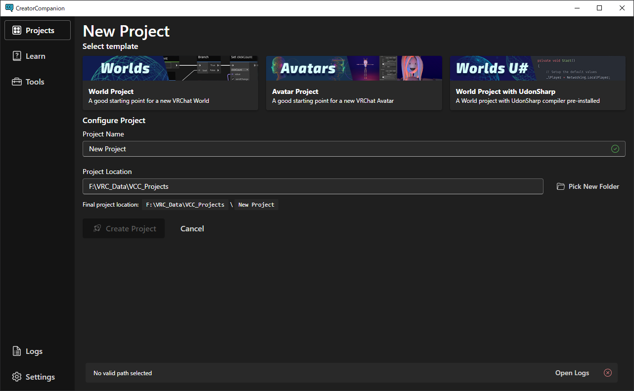 [BUG] Unable to change project creation location when defaultProjectPath contains a non-existent ...