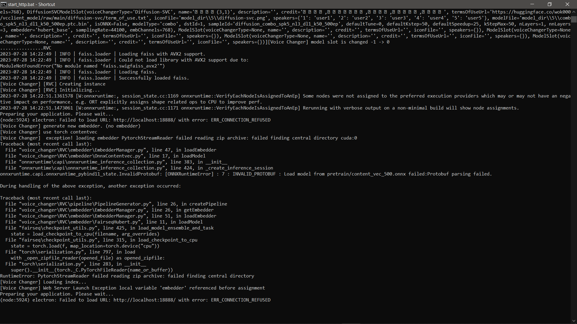 Exception Loading Embedder Pytorchstreamreader Failed Reading Zip Archive Failed Finding 
