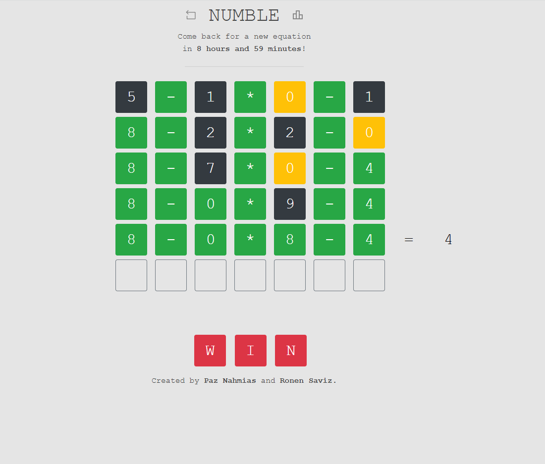 GitHub - Paznah123/Numble-clone: Numble web game clone written in JavaScript, HTML and CSS