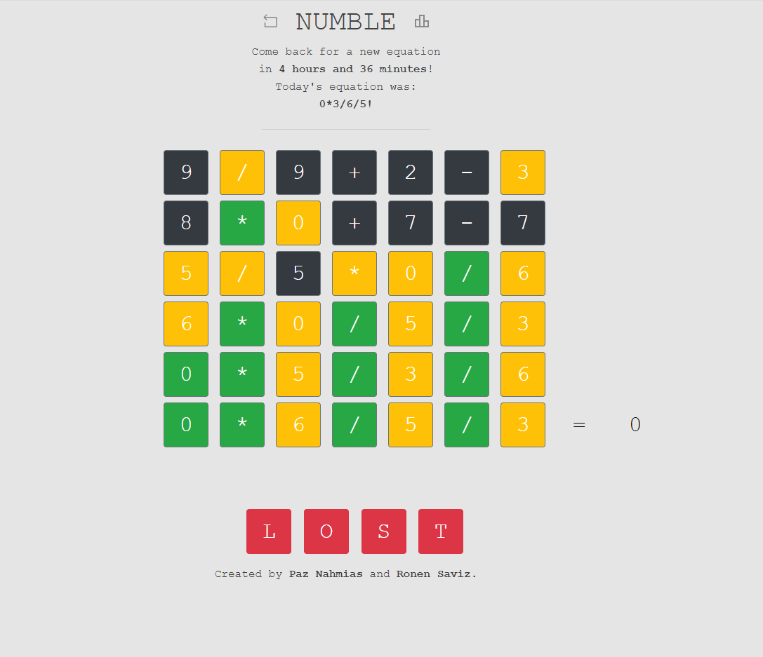 GitHub - Paznah123/Numble-clone: Numble web game clone written in JavaScript, HTML and CSS