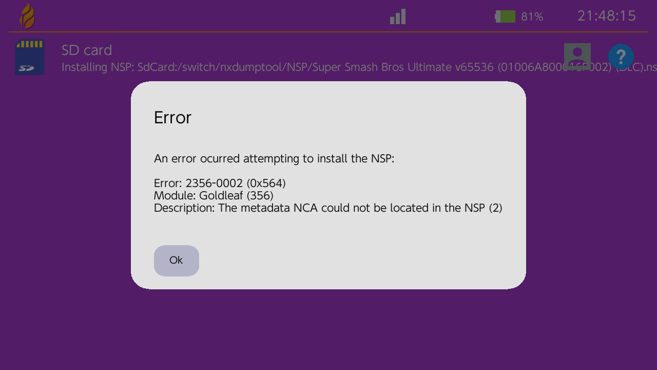 Installing DLC NSPs causes a "metadata NCA could not be located in the NSP" error · Issue #679 ...