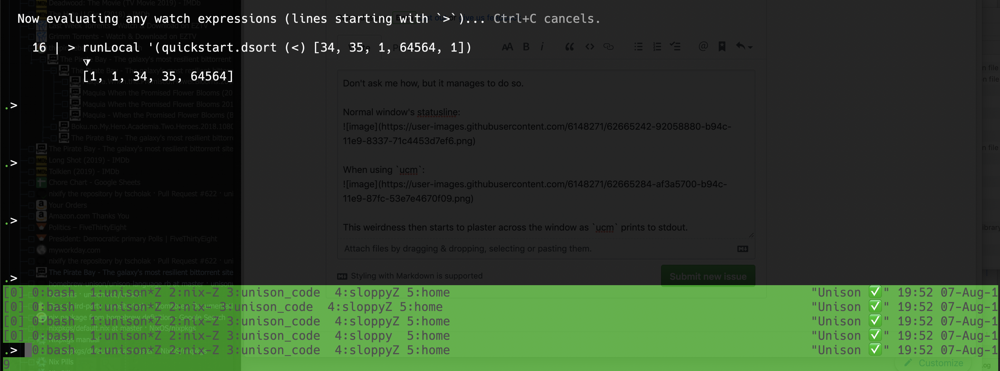 ucm manages to mess up tmux status line (osx in terminal) · Issue #681 · unisonweb/unison · GitHub