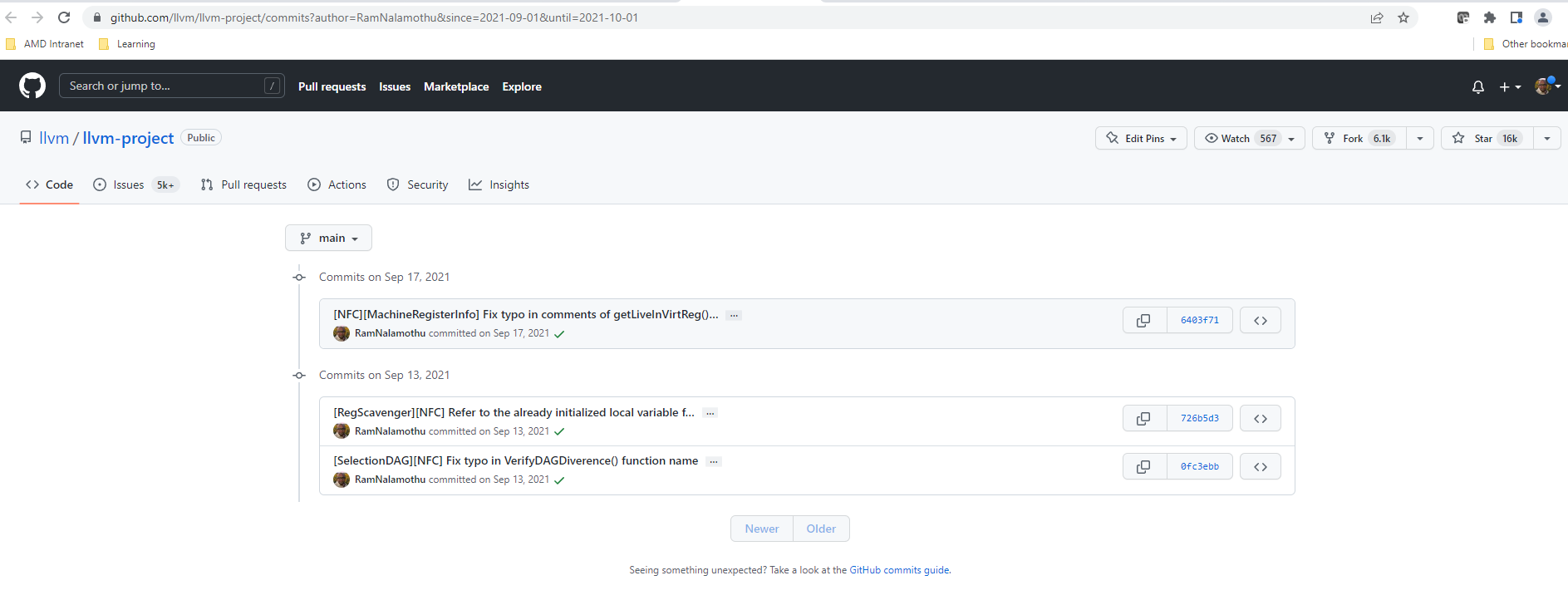 Commit details are not working from contributions on the profile timeline · community ...