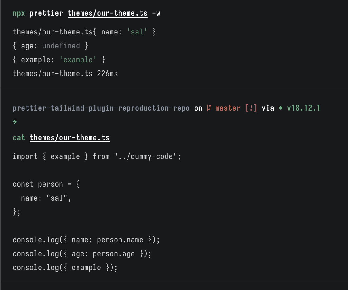 Plugin Is Evaluating Theme And Placing Output Into Files · Issue 193 · Tailwindlabs Prettier