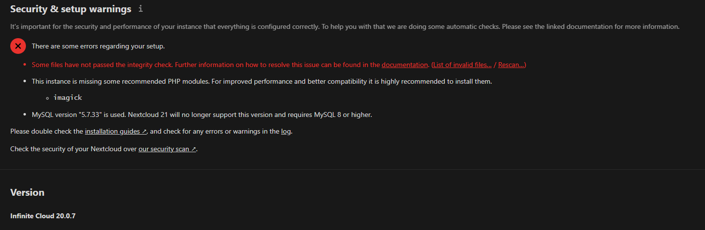 I keep on getting these issues in my nextcloud about out of date mySQL and no imagick · Issue ...