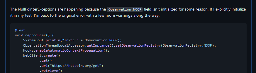 `ObservationThreadLocalAccessor.setValue()` starts `NullObservation` but doesn't stop it · Issue ...