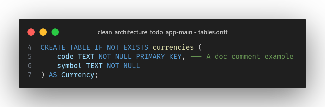 Doc comments in the generated classes from .drift files · Issue #2416 · simolus3/drift · GitHub