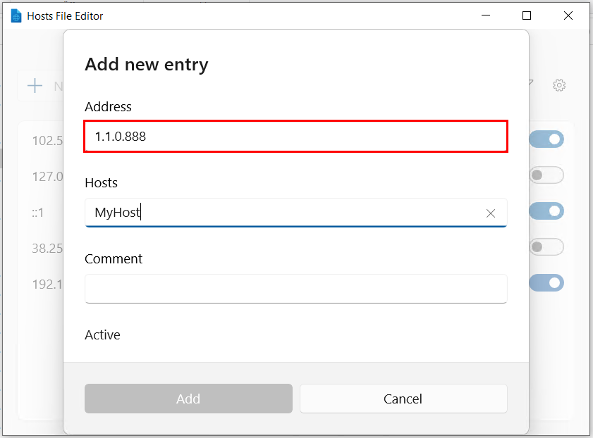 [Hosts File Editor] Add indicator why an entry can't be created · Issue ...