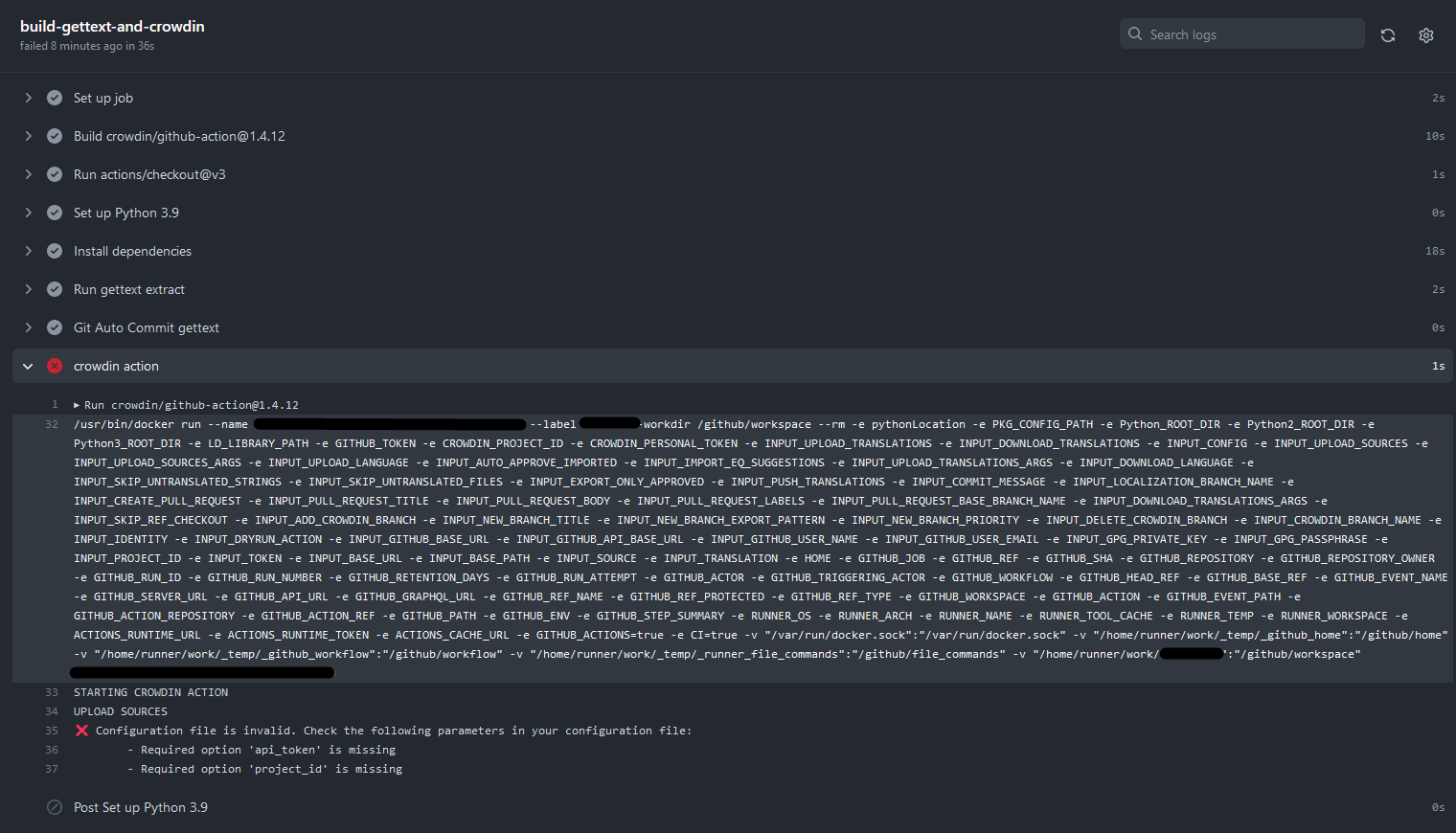 `api_token` & `project_id` are missing in the configuration file · Issue #137 · crowdin/github ...
