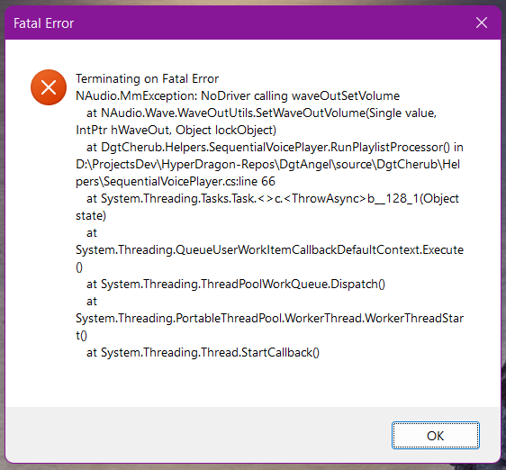UnspecifiedError calling waveOutOpen · Issue #55 · Hyper-Dragon/DgtAngel · GitHub
