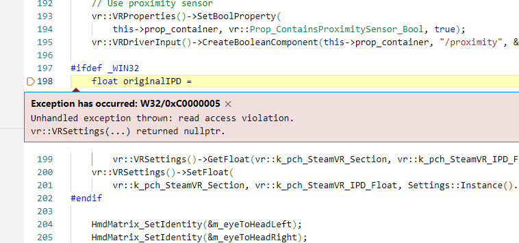 Debug build issue: Crash on vr::VRSettings()->GetFloat in OvrHMD.cpp ...