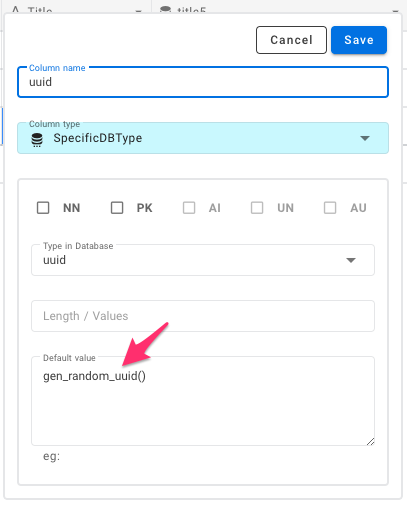 Bug : Postgres : UUID field with gen_random_uuid() is failing. · Issue #227 · nocodb/nocodb · GitHub