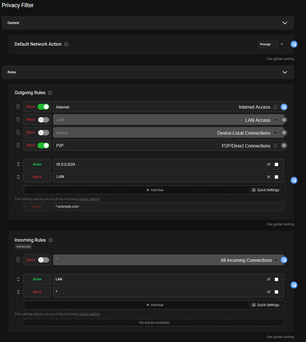 Replace "Force Block" settings with toggleable default rules (with some ...