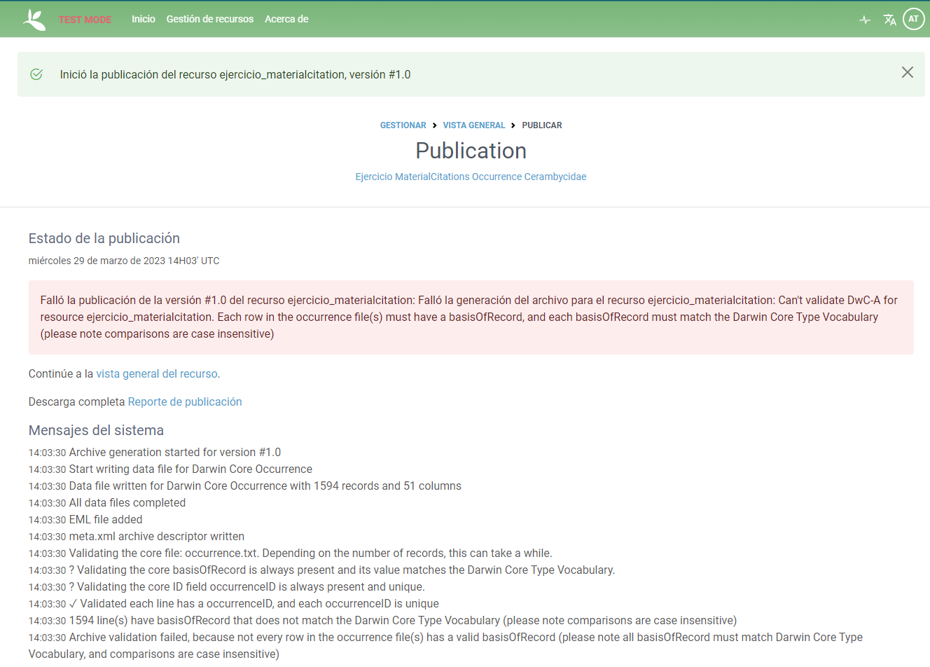 Not possible to publish datasets with some vocabs of basisOfRecord ...