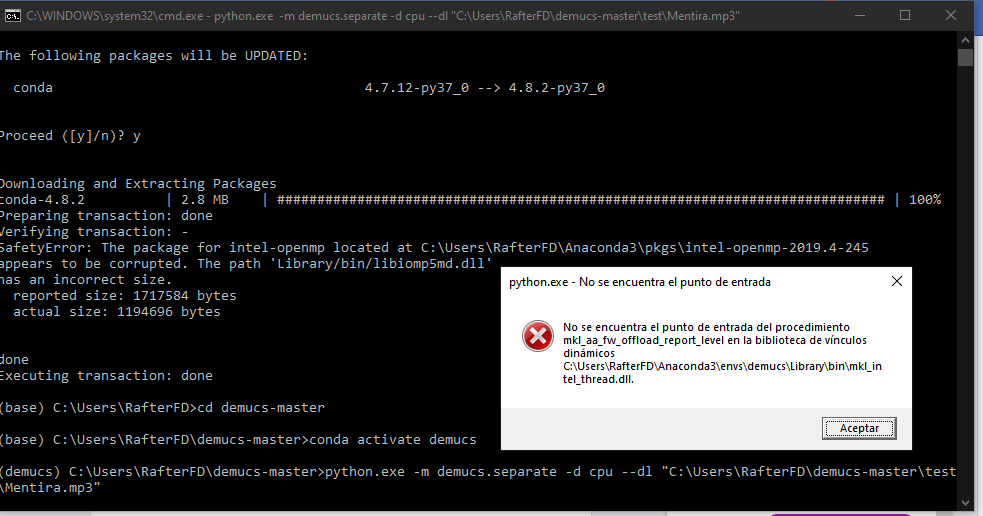 "No se encuentra el punto de entrada..." · Issue #89 · facebookresearch/demucs · GitHub