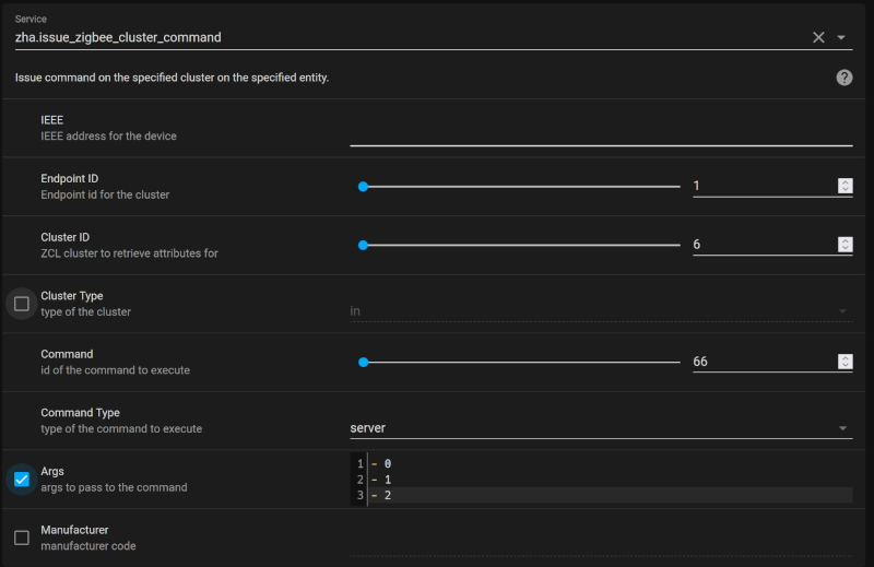 ZHA: Missing args textbox to issue zigbee commands · Issue #10633 · home-assistant/frontend · GitHub