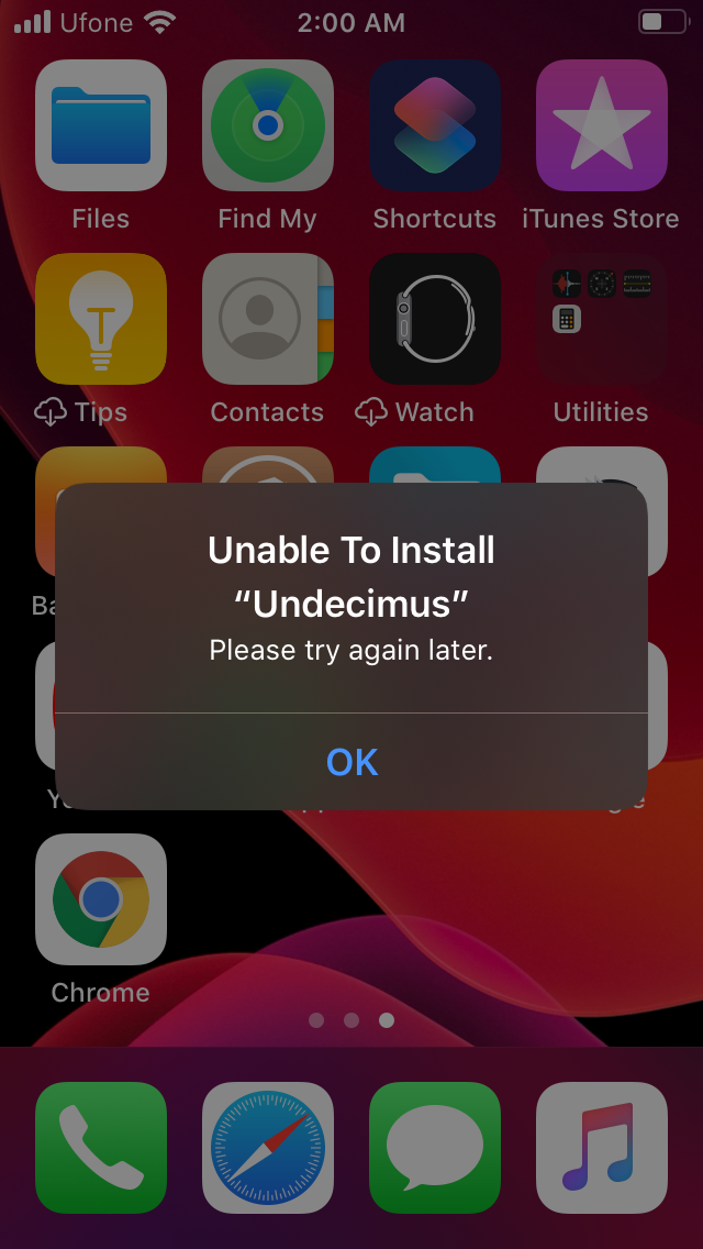 UnderCimus error · Issue #1835 · pwn20wndstuff/Undecimus · GitHub