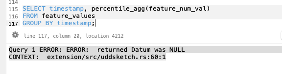 percentile_agg throws "returned Datum was NULL" error since version 2.5.1 · Issue #383 ...