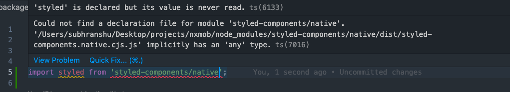 V400 Types Could Not Find A Declaration File For Module Styled Componentsnative · Issue