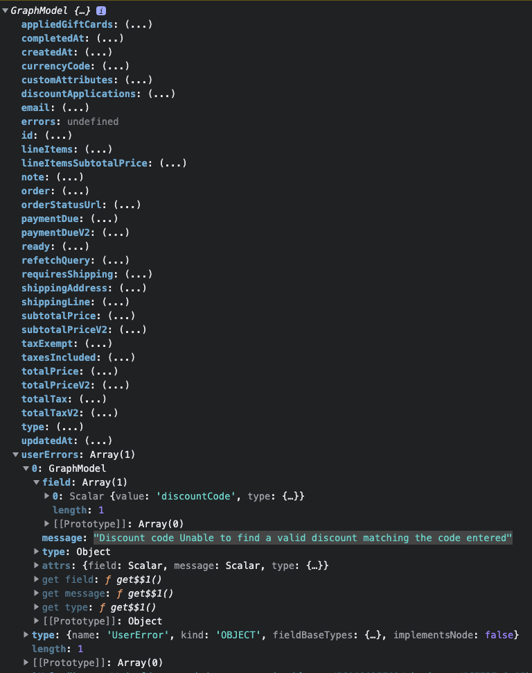 checkoutUserErrors is not accessible when adding invalid discount codes · Issue #881 · Shopify ...