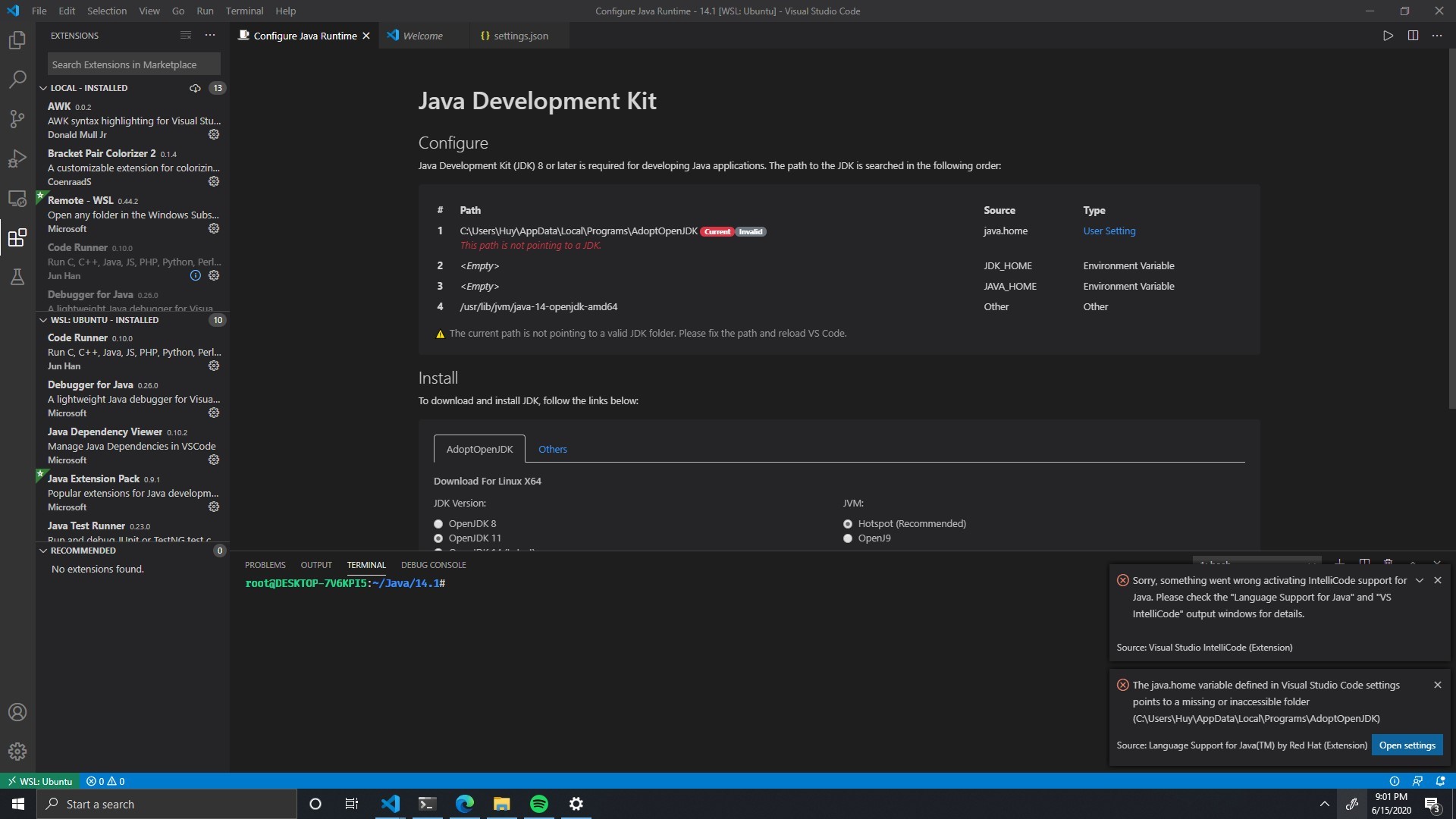 The Java home Variable Defined In Visual Studio Code Settings Points To 