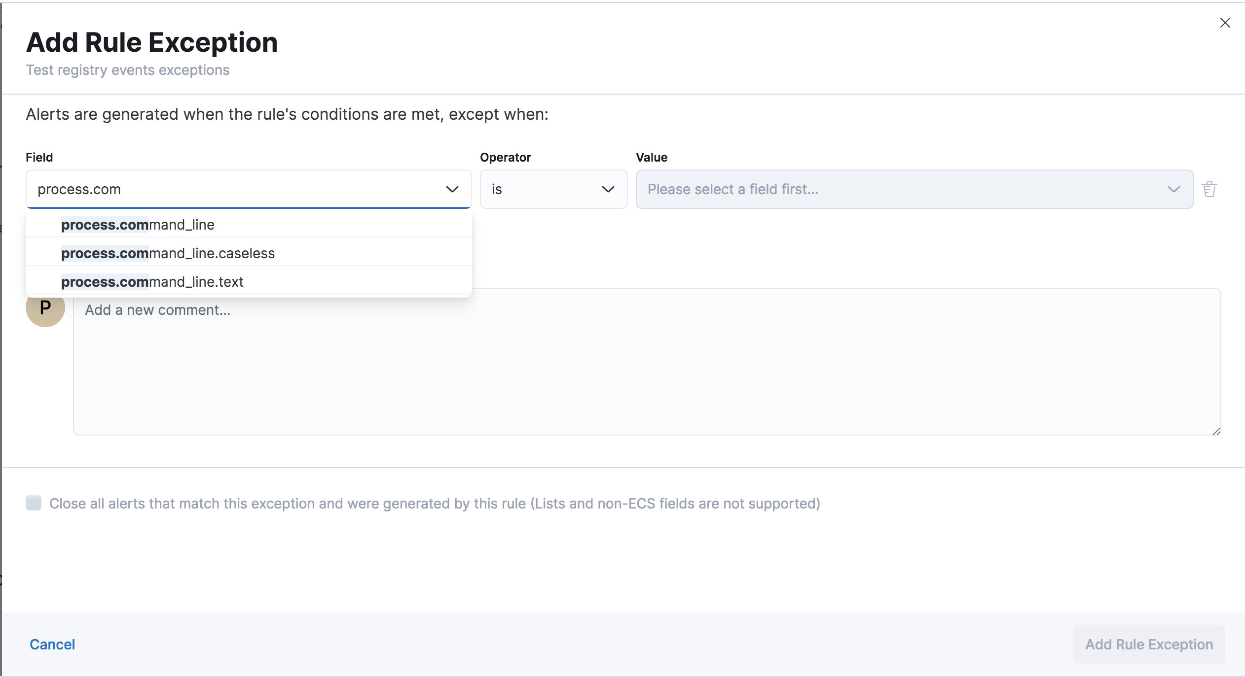 [Security Solution] Rule creation and Exception creation views suggests fields that may not be ...